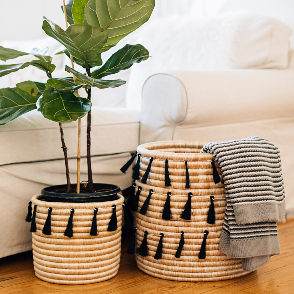 Sutton Woven Storage Basket and Onyx Tassel Set – Azizi Life
