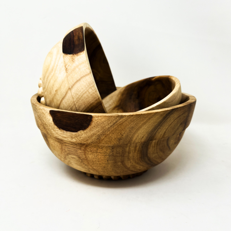Hand Carved Drew Nesting Bowls- Acacia Wood – Azizi Life